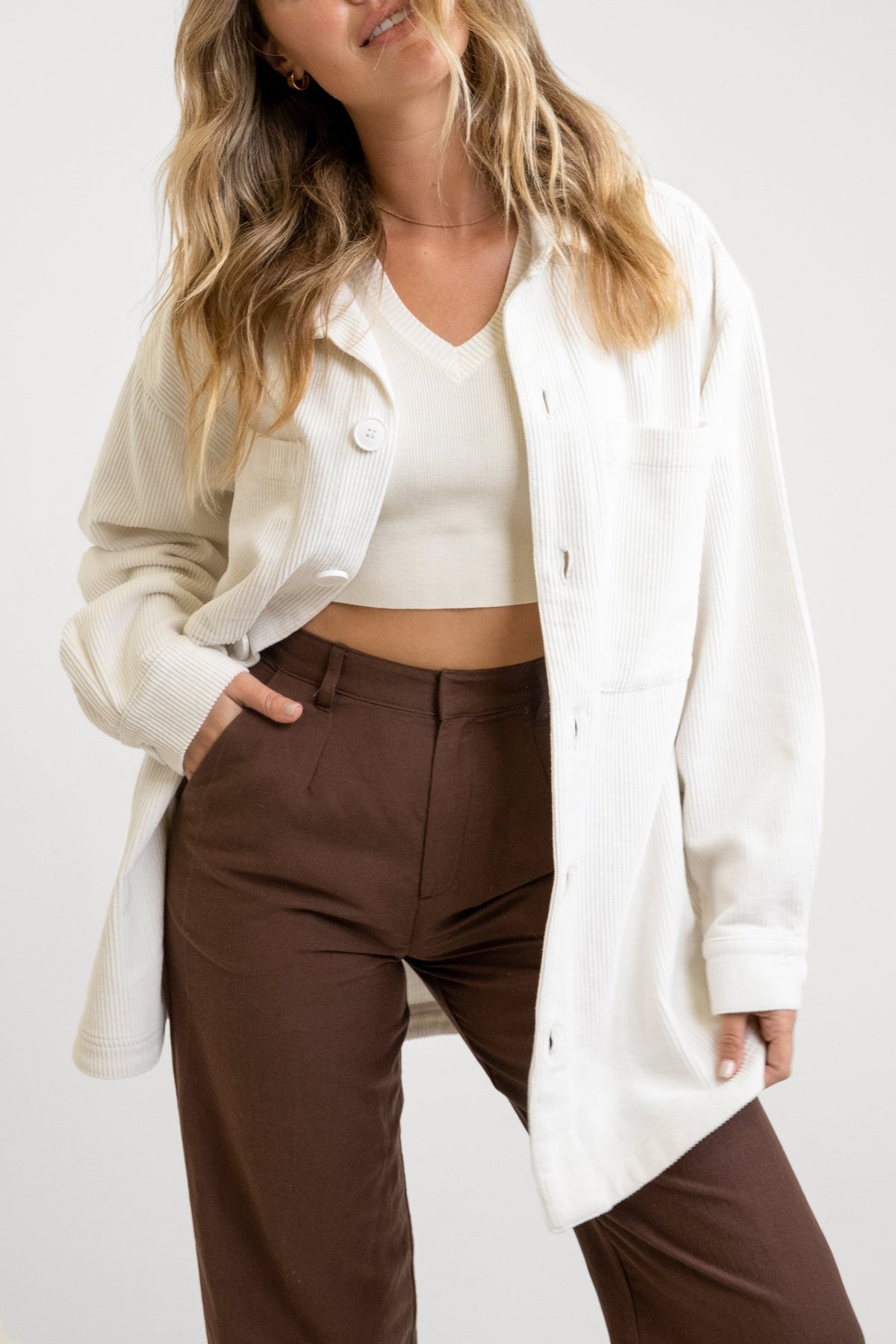 Corduroy Oversized Shacket - Ivory – Birdie Blue