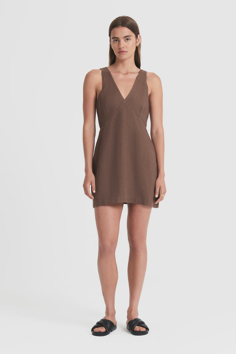 Sima Linen Mini Dress- Cola