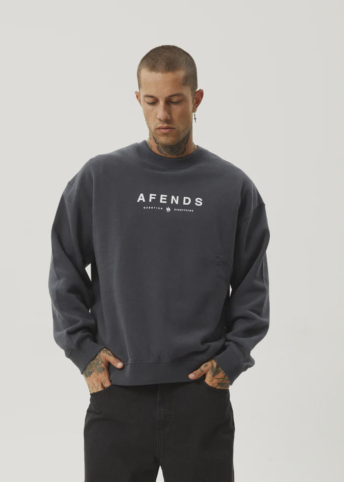 Afends Thrown Out Recycled Crew Neck Jumper - Charcoal