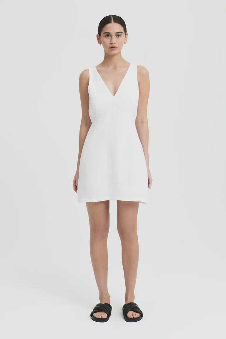 Sima Linen Mini Dress - White – Birdie Blue