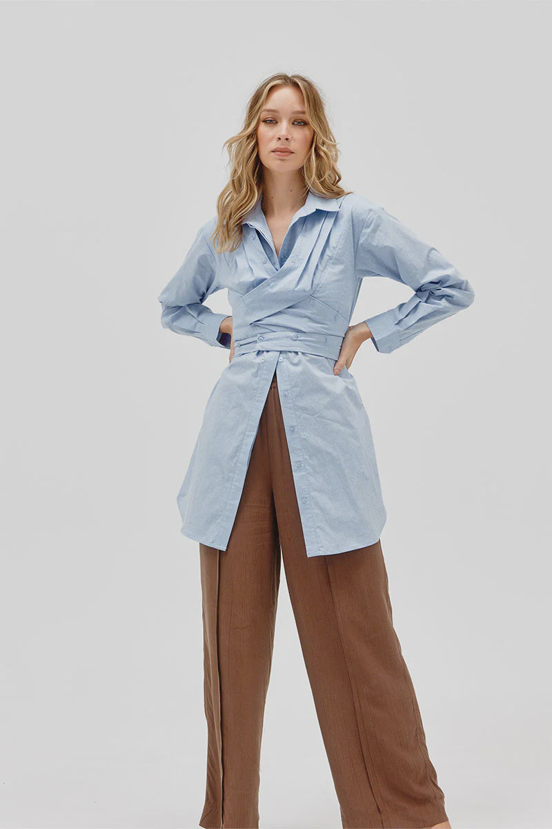Dixie Wrap Shirt Dress - Blue – Birdie Blue