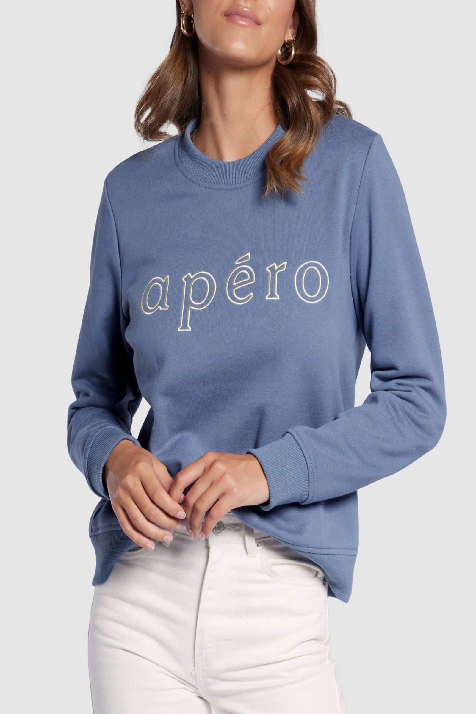 Outline Embroidered Jumper - Washed Blue/Cream – Birdie Blue